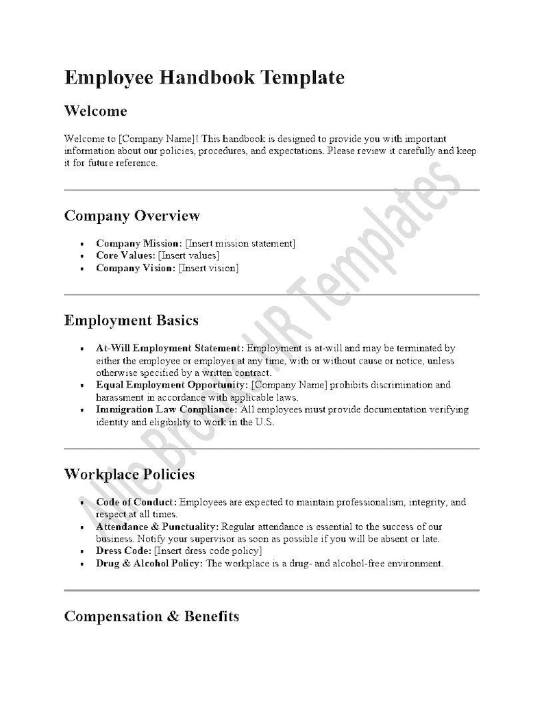 Basic Employee Handbook Template | HR Policies Outline | Small Business ...