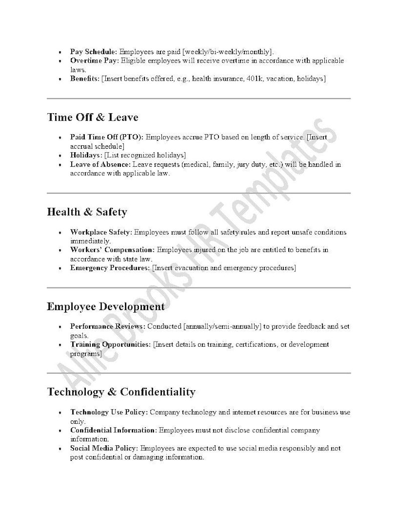 Basic Employee Handbook Template | HR Policies Outline | Small Business ...