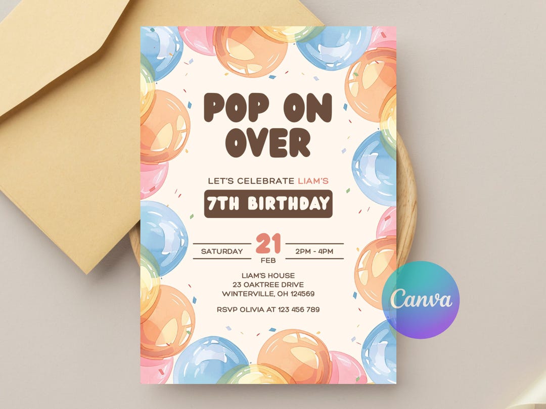 Watercolor Balloon Birthday Invitation, Editable Canva Template ...