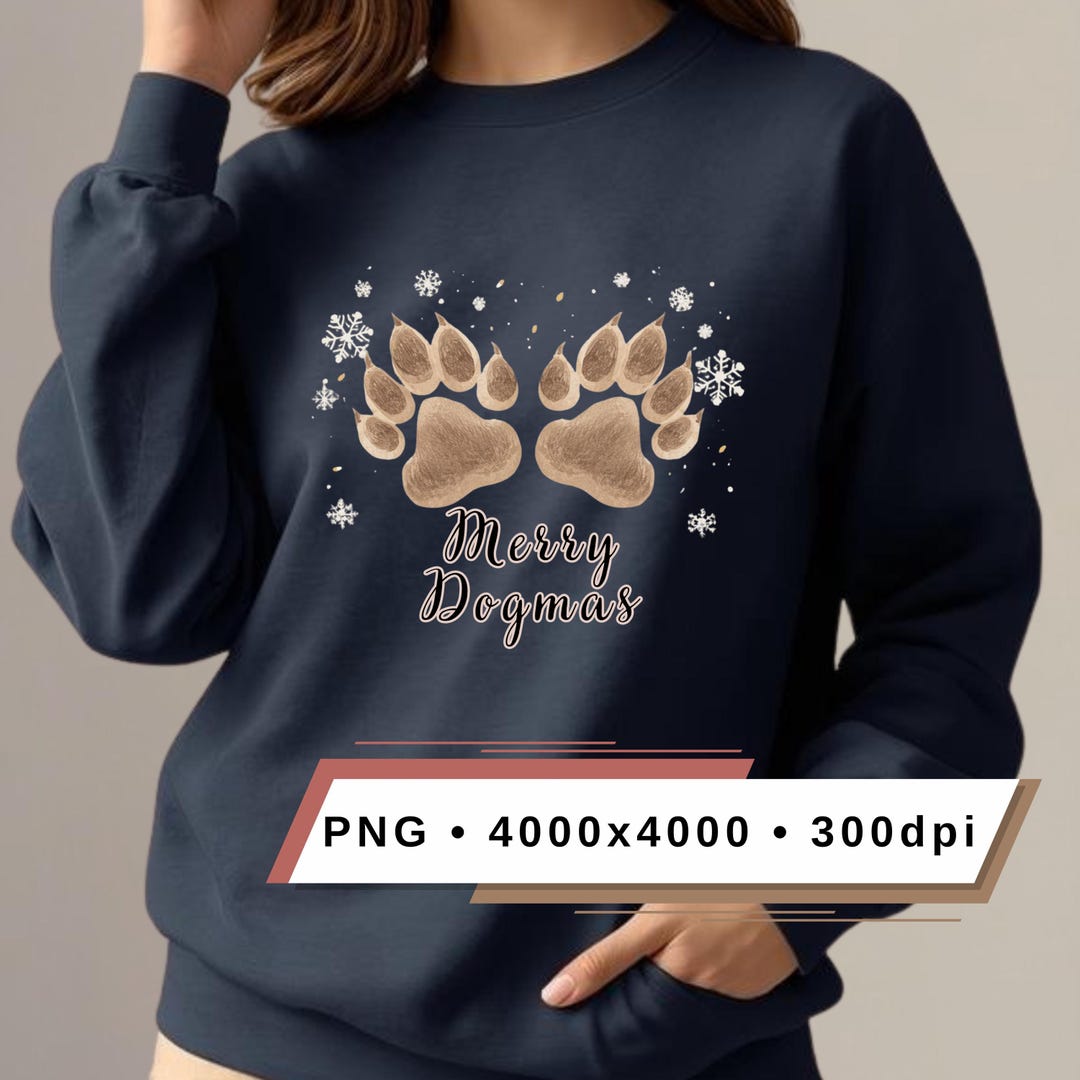Merry Dogmas Holiday Dog Paw Print - Festive Christmas Design - Etsy
