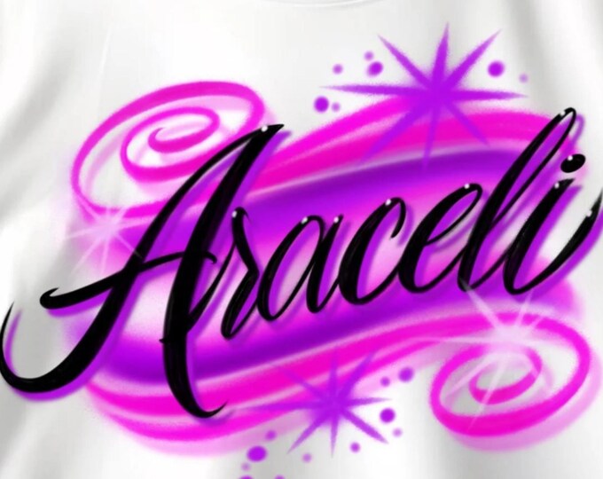Airbrush T Shirt Cursive Name, Airbrushed Script Font, Custom Text ...