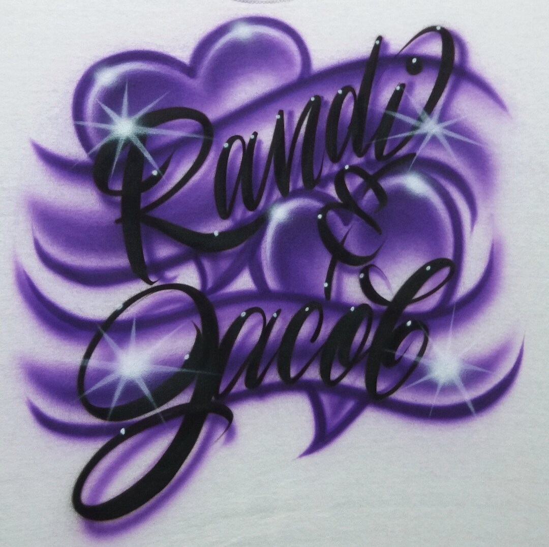 Airbrush T Shirt Two Hearts Two Names - Etsy