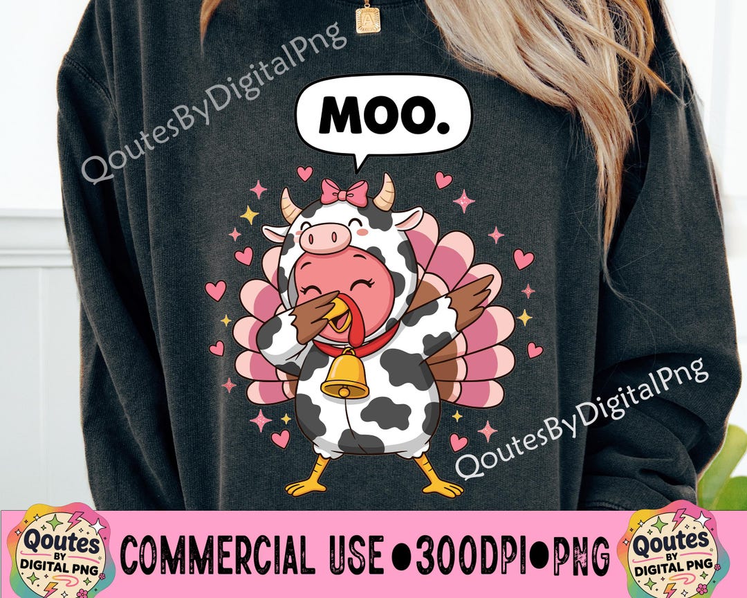 Funny Moo Turkey PNG: Cow Costume Thanksgiving Clipart (digital ...
