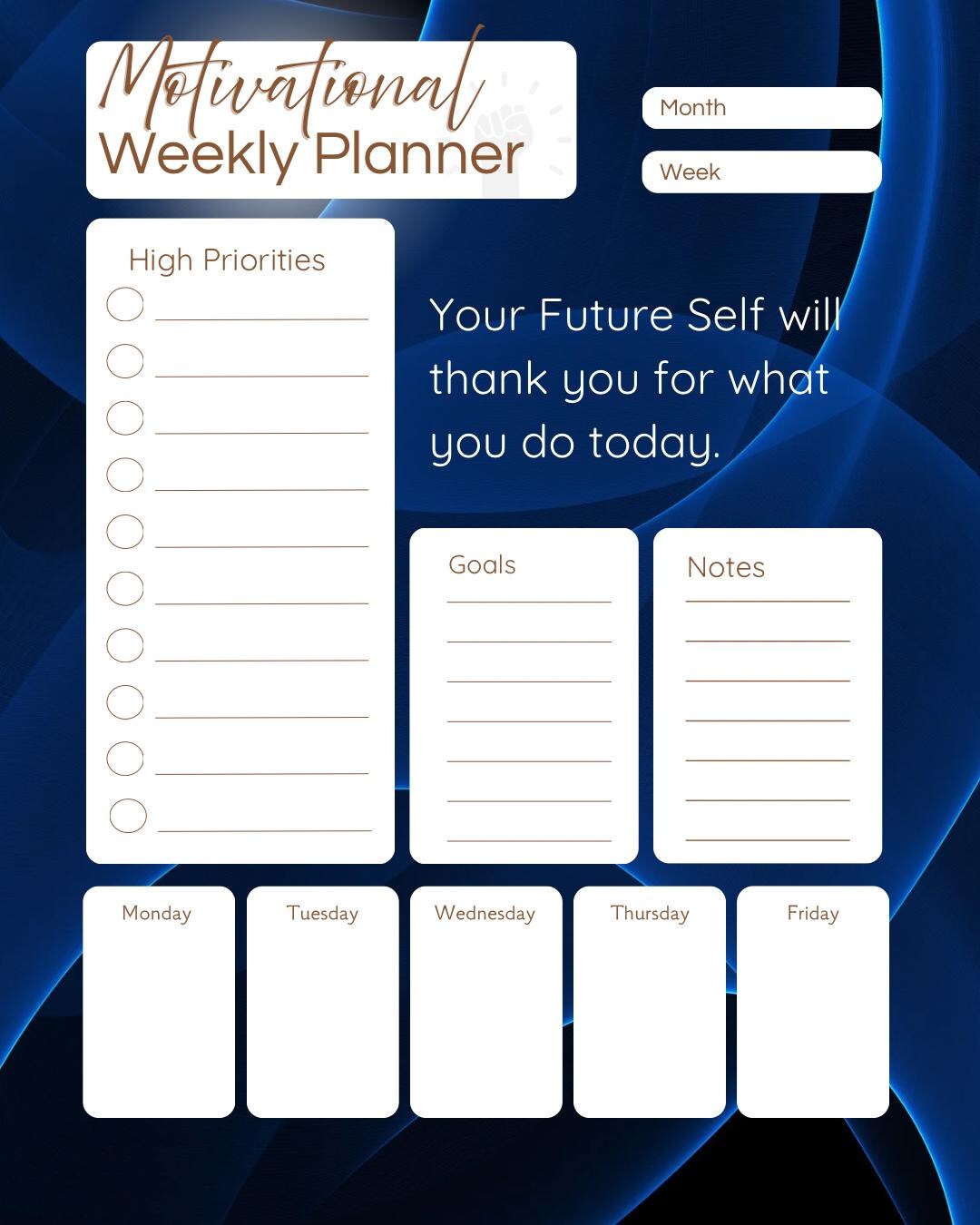 Motivational Weekly Planner Blue - Etsy