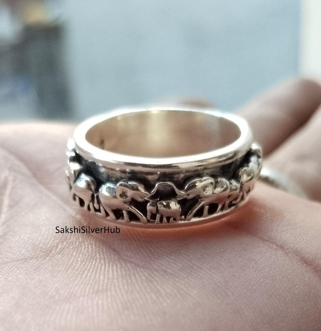 925 Sterling Oxidised Silver Elephant Spinner Ring, Boho Meditation ...