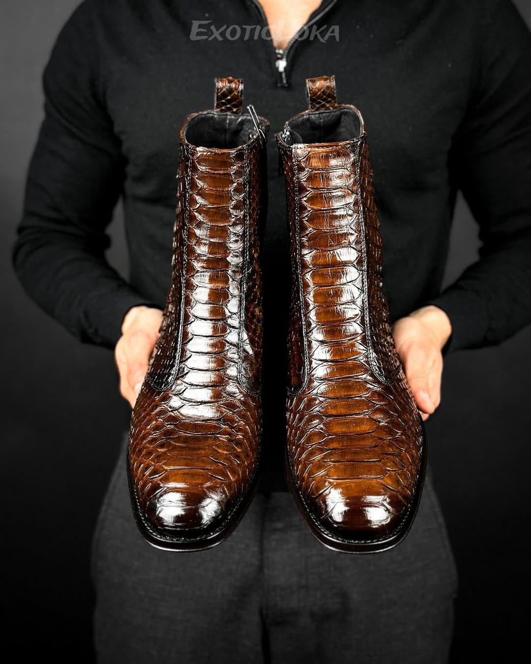 Handmade Python Leather Cowboy Boots: Exotic Brown Western Footwear ...