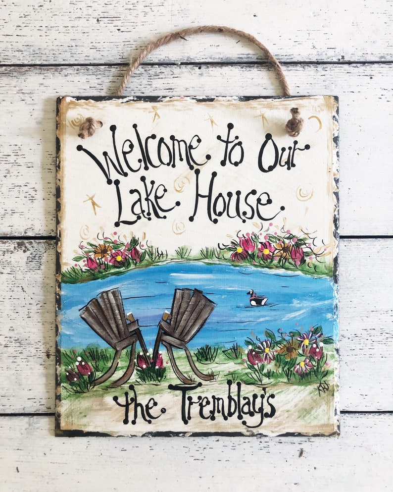 Painted Slate Sign Spring Slate Sign Lake Home Slate Summer | Etsy