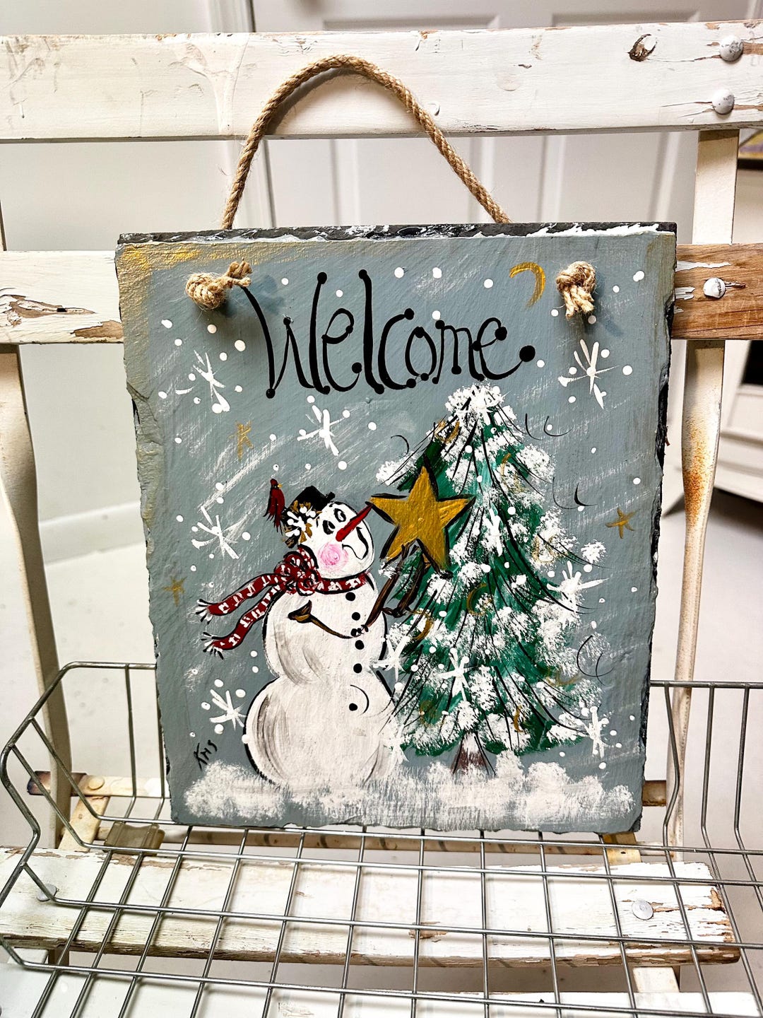 Hand Painted Slates. Slate Sign. Winter Slate. Snowman Slate. Snowman ...