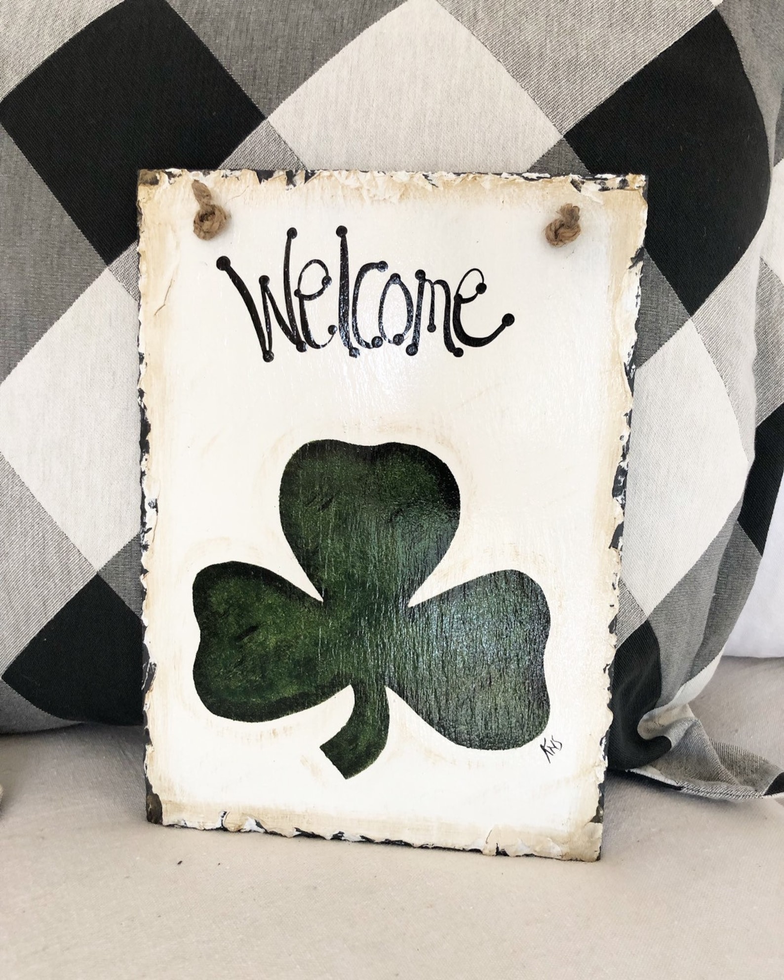Welcome Sign Shamrock Slate St Patricks Day Slate Painted - Etsy