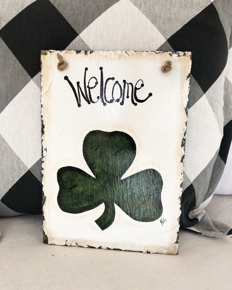 Welcome Sign Shamrock Slate St Patricks Day Slate Painted - Etsy