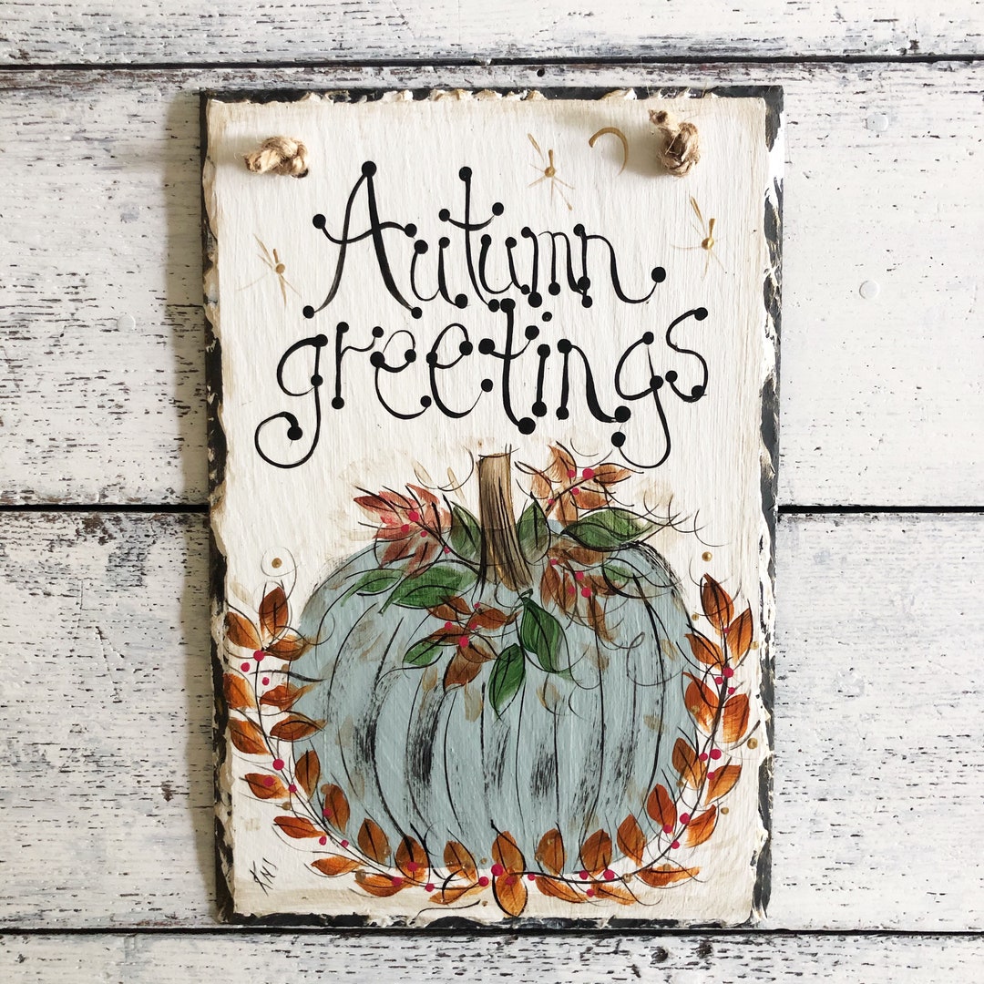Fall Slate Sign. Pumpkin Slate Sign. Painted Slate Sign. Autumn ...