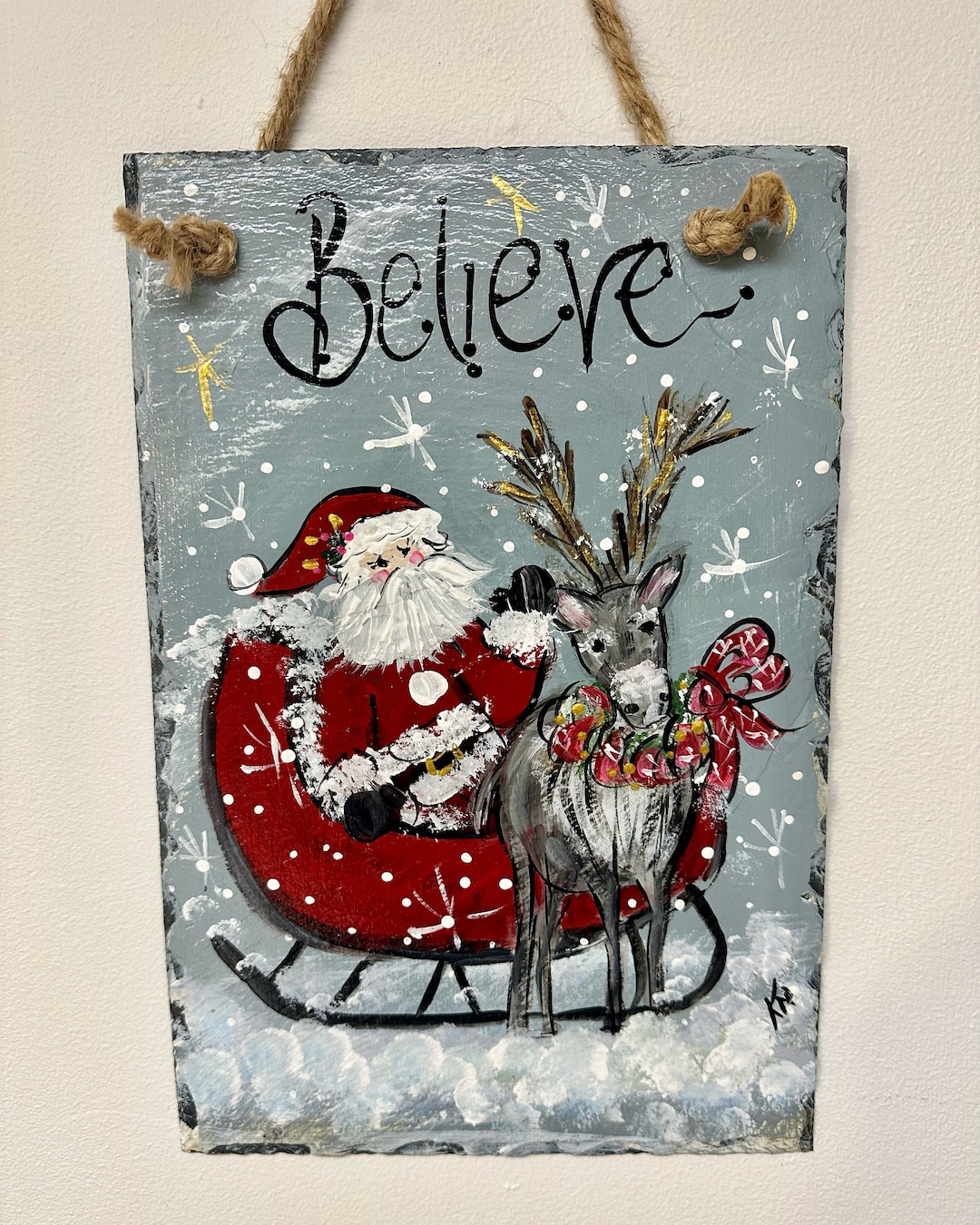 Christmas Slate Sign. Winter Slate. Santa Sign. Christmas Art. Painted ...