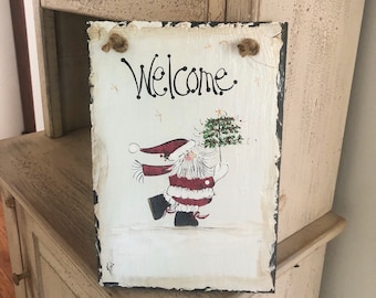 Santa Sign. Winter Slate. Christmas Slate. Santa Slate. Painted Slate ...