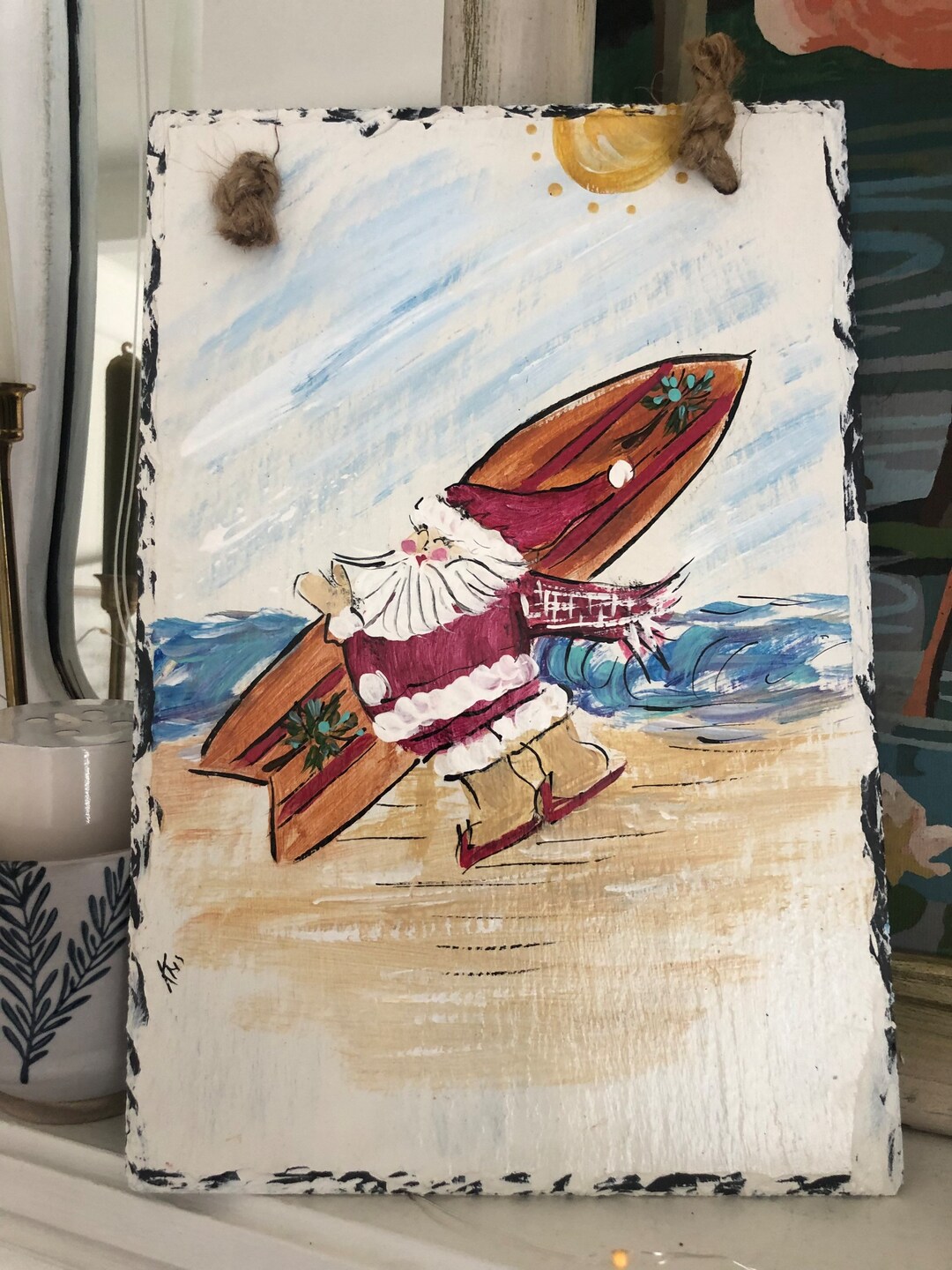 Santa Slate Sign. Christmas Slate. Summer Slate. Winter Slate Sign ...