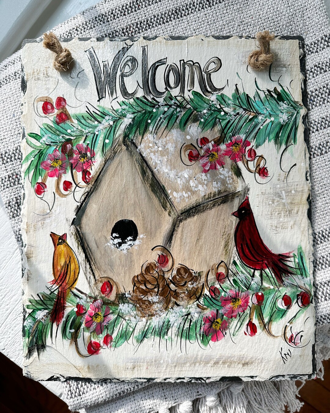 Hand Painted Slate, Winter Slate Sign, Painted Slate, Christmas Slate ...