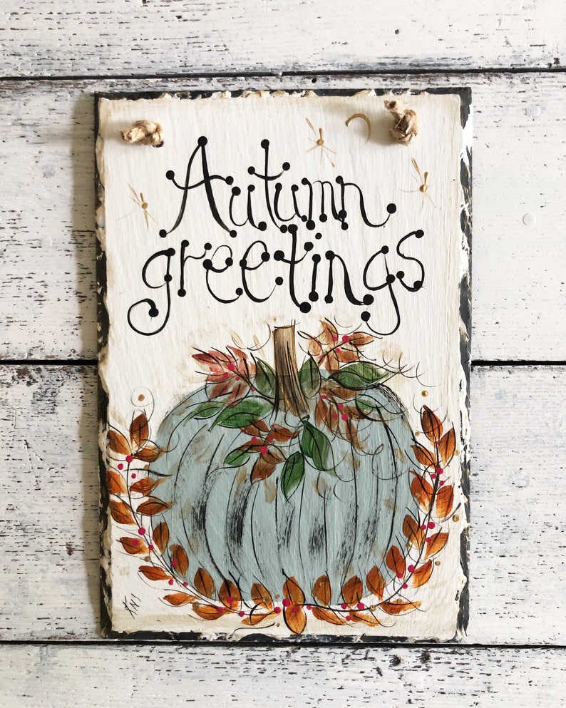 Fall Slate Sign. Pumpkin Slate Sign. Painted Slate Sign. | Etsy