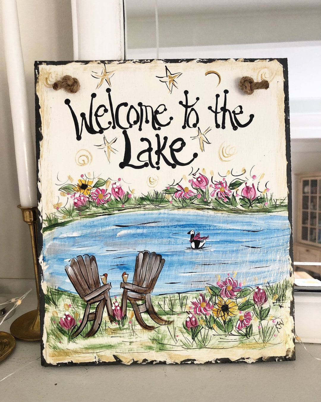 Painted Slate Sign Spring Slate Sign Lake Home Slate Summer Slate Lake ...