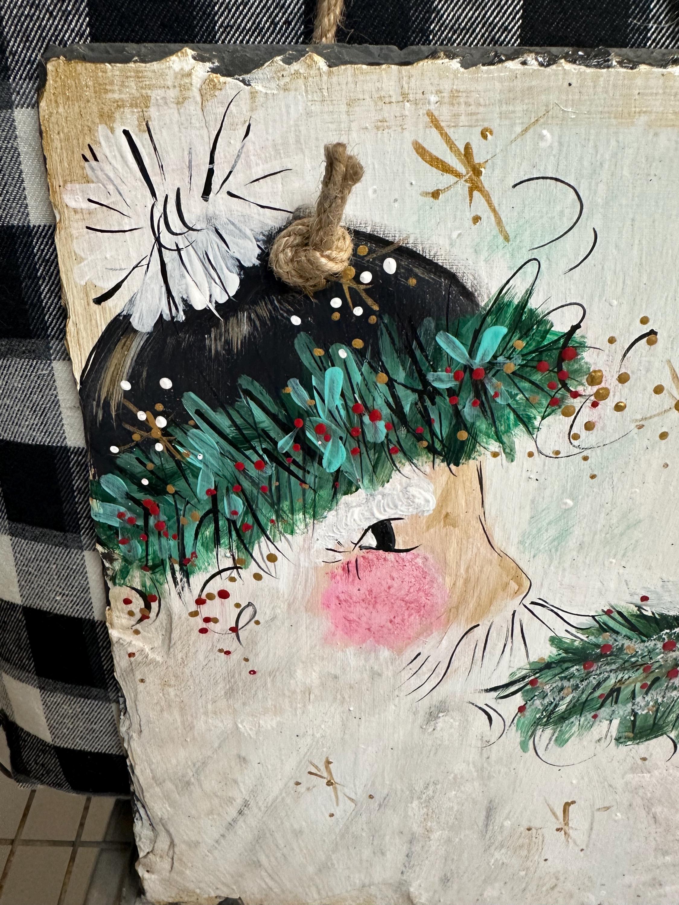 Santa Sign. Winter Slate. Christmas Slate. Santa Slate. Painted Slate ...