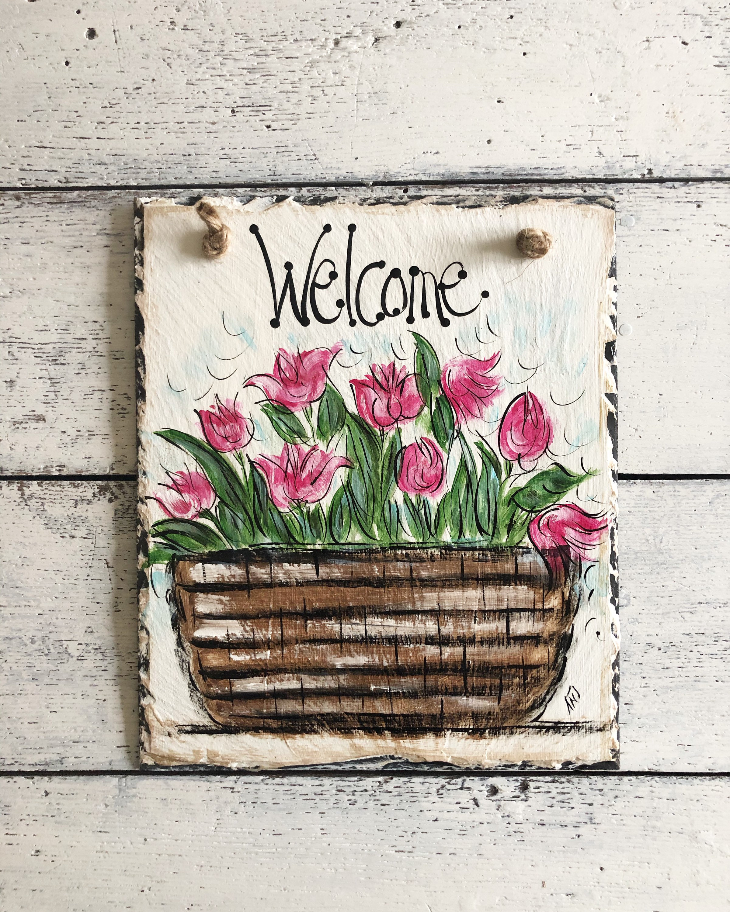 Spring Slate Signs Hand Painted Slate Tulip Slate Sign Front Door Slate ...