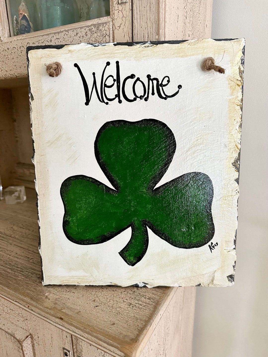 Welcome Sign Shamrock Slate St Patrick’s Day Slate Painted Slate ...