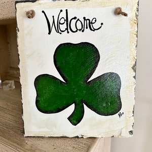 Welcome Sign Shamrock Slate St Patrick’s Day Slate Painted Slate ...