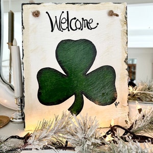 Welcome Sign Shamrock Slate St Patrick’s Day Slate Painted Slate ...