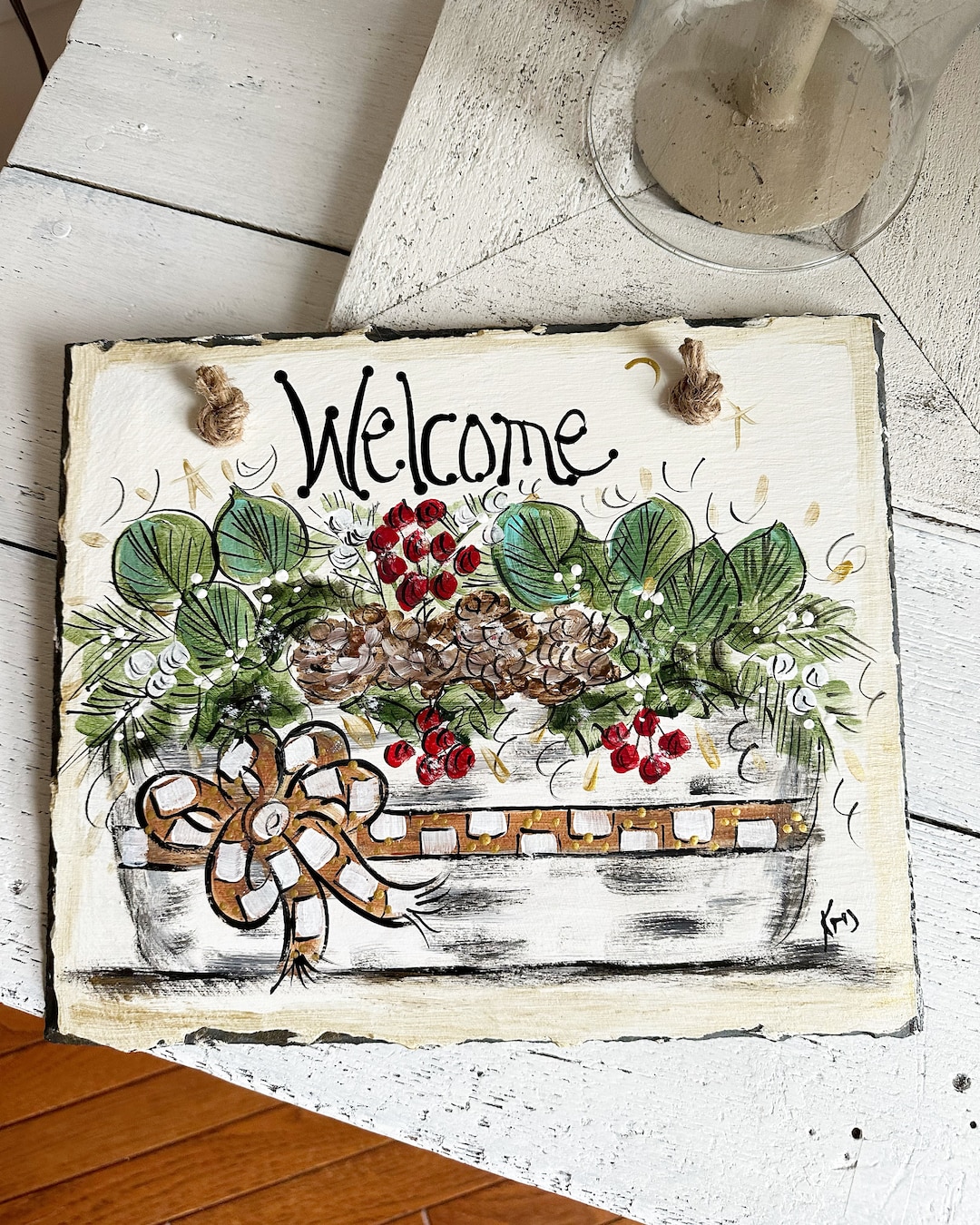 Winter Slate. Winter Sign. Birch Basket. Hand Painted Slate ...