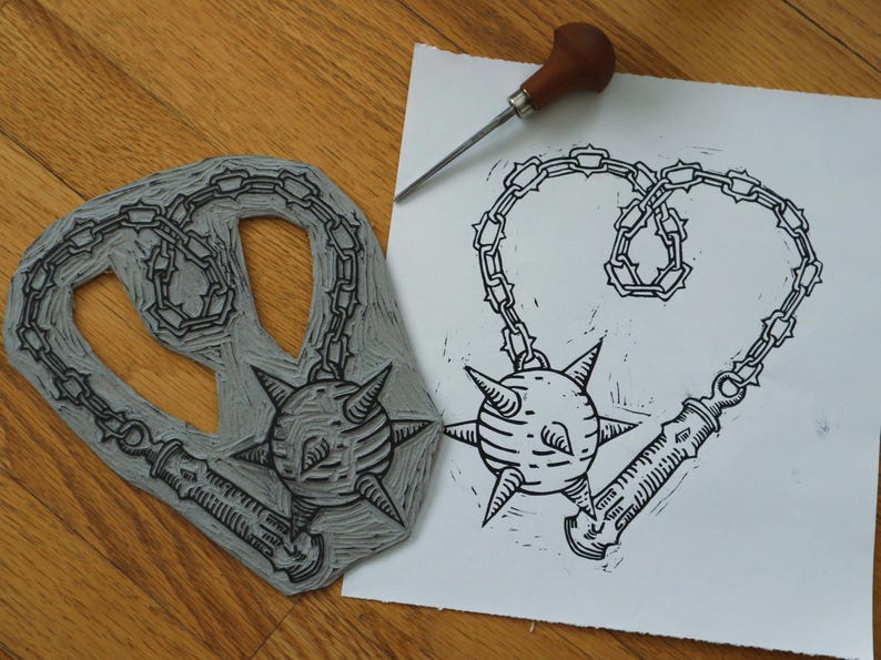 Heart Flail Handmade Linocut Print - Etsy