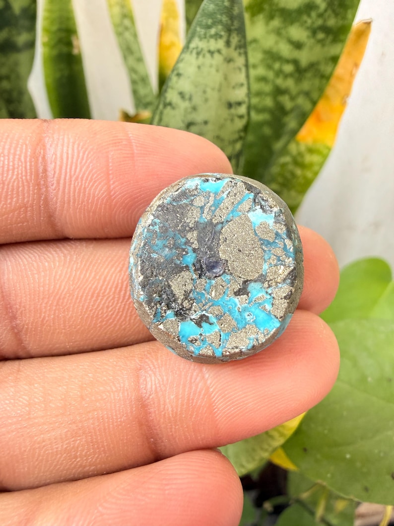 Natural Blue Turquoise Cabochon, Hand Polished Gemstone (25X23X10 Mm ...