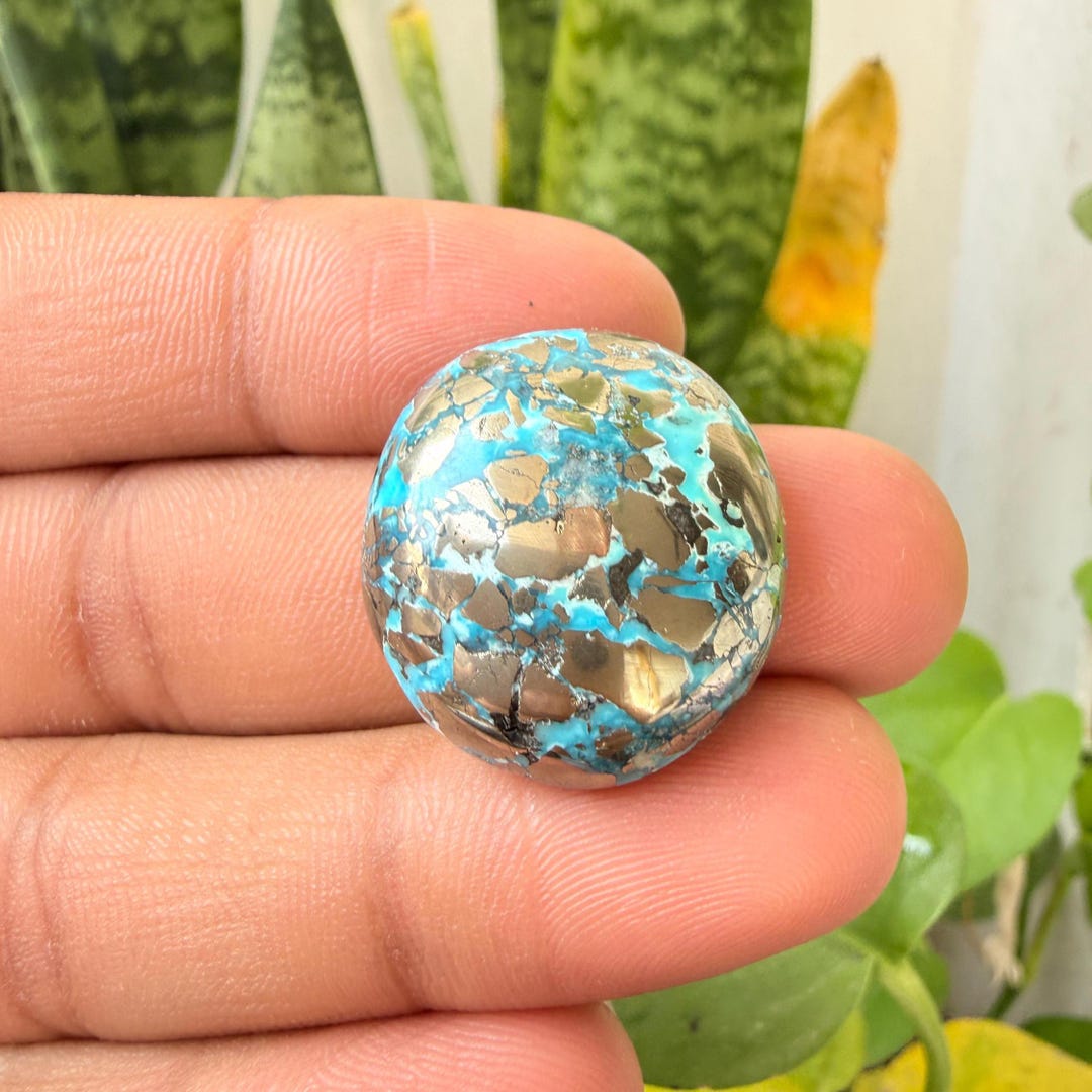Natural Blue Turquoise Cabochon, Hand Polished Gemstone (25X23X10 Mm ...