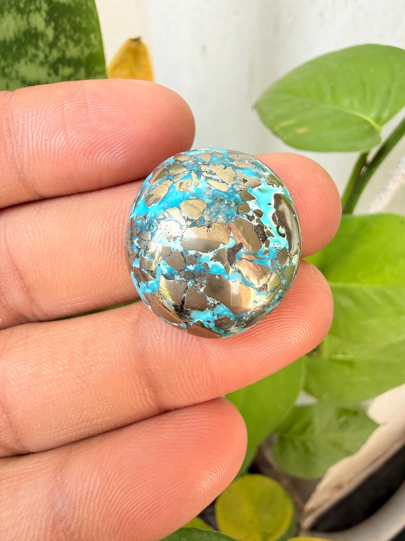 Natural Blue Turquoise Cabochon, Hand Polished Gemstone (25X23X10 Mm ...