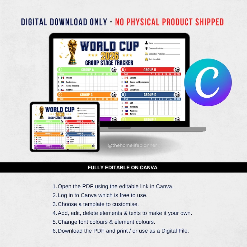 World Cup 2026 Printable Tracker & Bracket PDF, Soccer Tournament Chart ...