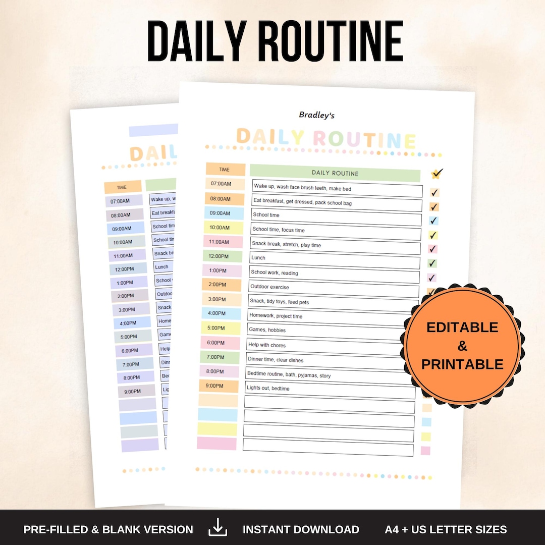 Daily Routine for Kids, Editable Daily Checklist, School Day Checklist ...