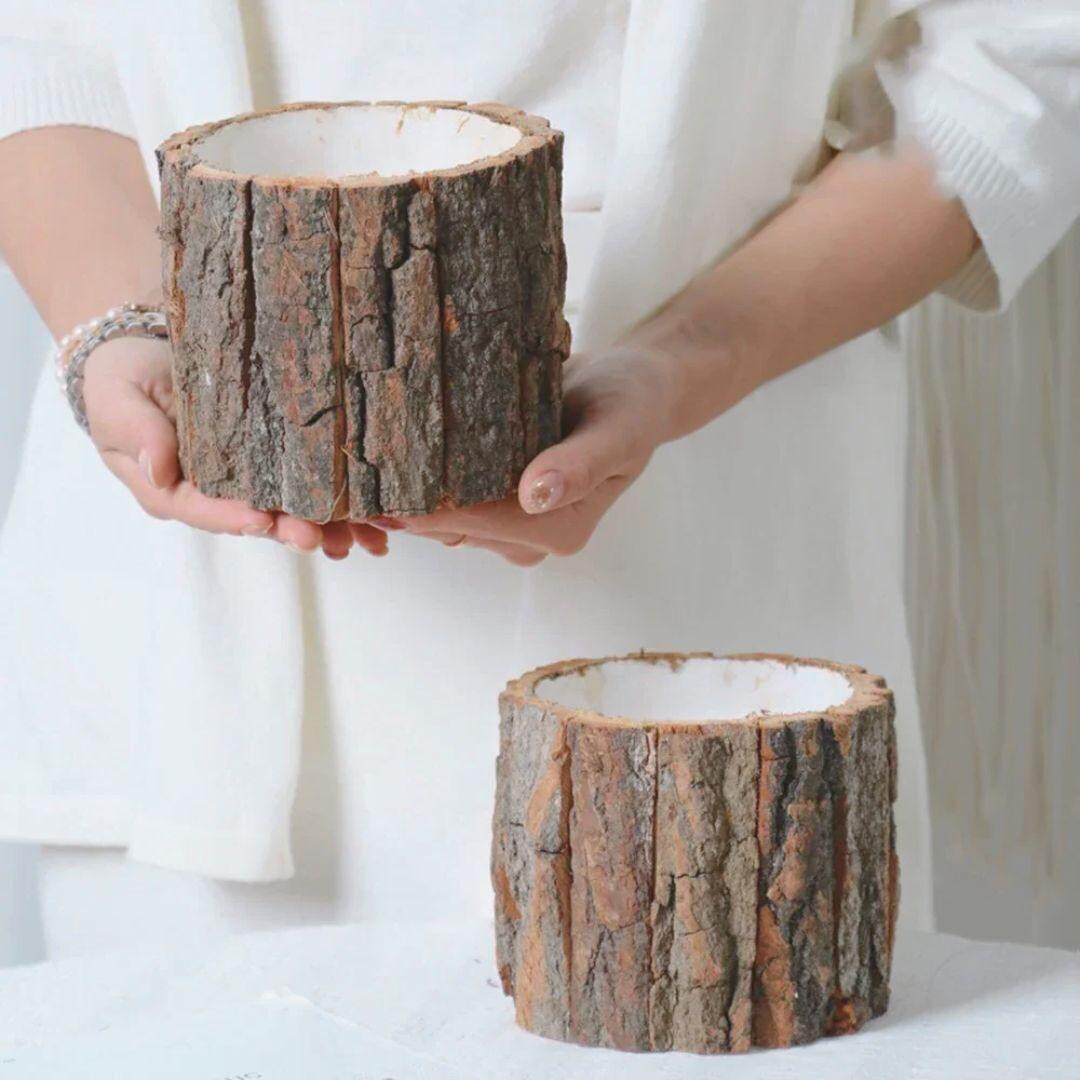 Rustic Tree Bark Planter: Natural Log Style, Farmhouse Boho Decor - Etsy