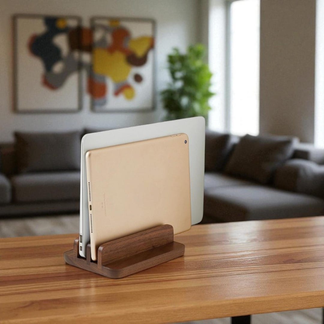 Wooden Vertical Laptop Stand Desk Organizer Wood Laptop Holder for ...