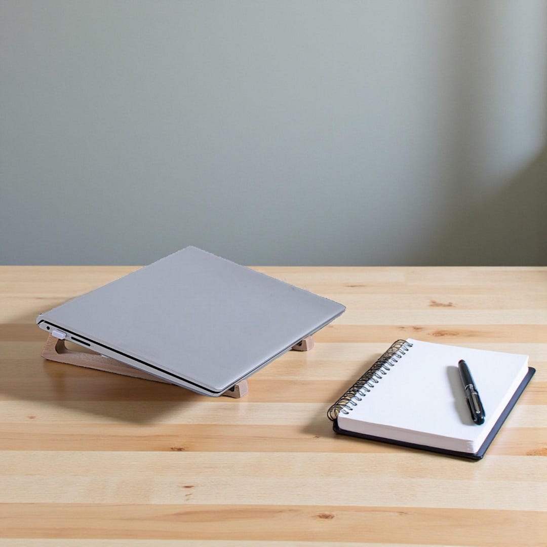 Wooden Laptop Riser for Desk – Ergonomic MacBook Stand, Adjustable ...