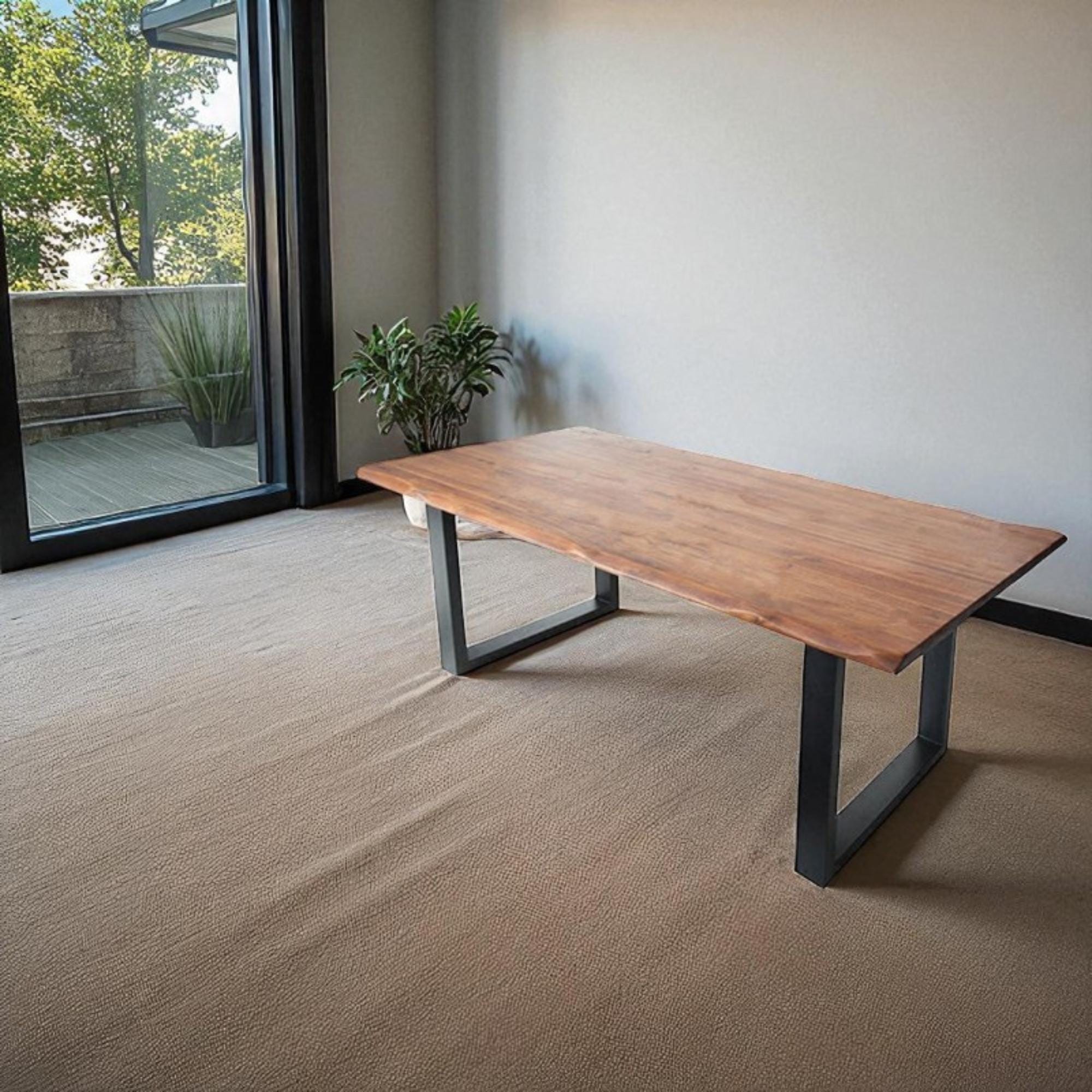 Live Edge Wood Desk With U Shaped Legs – Modern Office Desk, Rustic ...