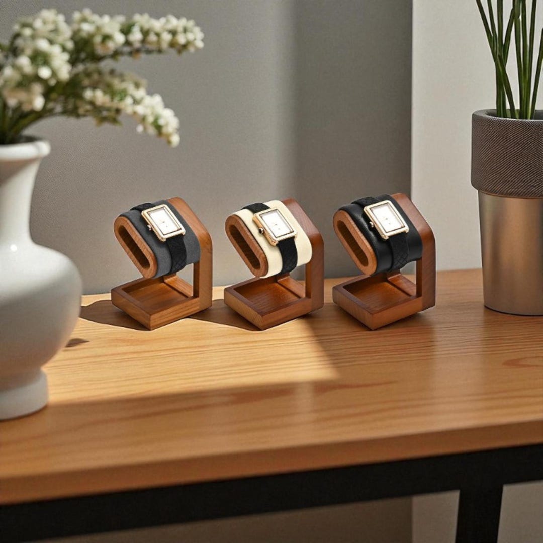 Wooden Watch Stand Holder – Solid Wood Minimalist Display Rack for Men ...