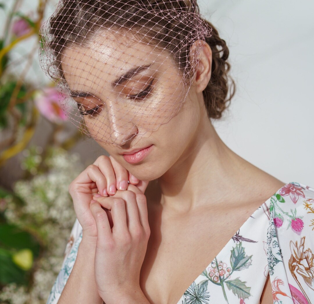 Rose Gold Veil Birdcage Pink Veil for Bride Face Veil Mini Bridal ...