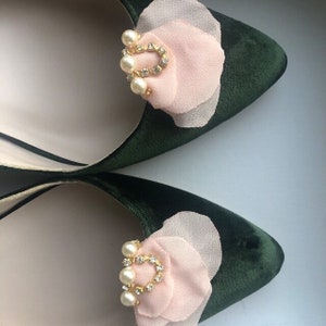 Pink Floral Shoe Clips With Pearls, Rhinestone Bridal Shoe Clips ...