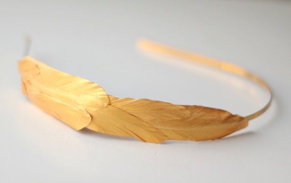 Items similar to Gold Headband, Feather Crown, Gold Feather Tiara, Boho ...