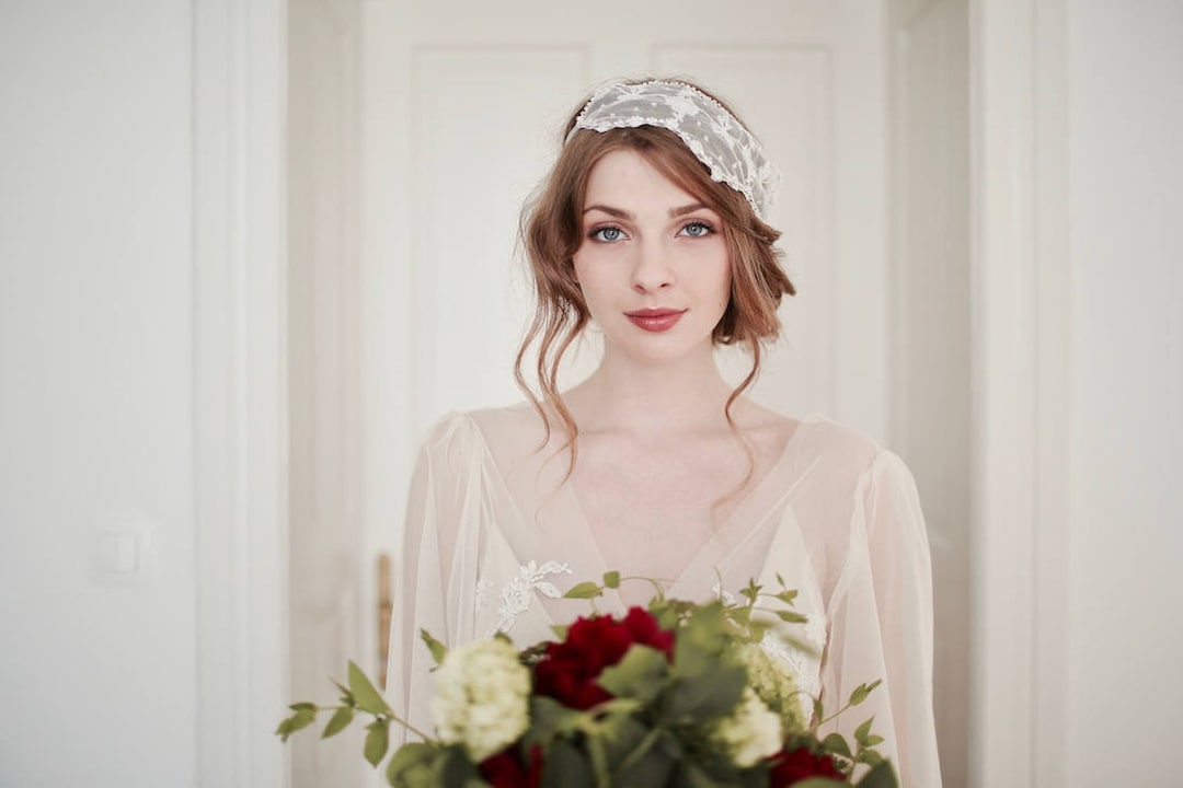 Bonnet Lace Head Covering Bridal Juliet Cap Veil Vintage Lace Headpiece ...