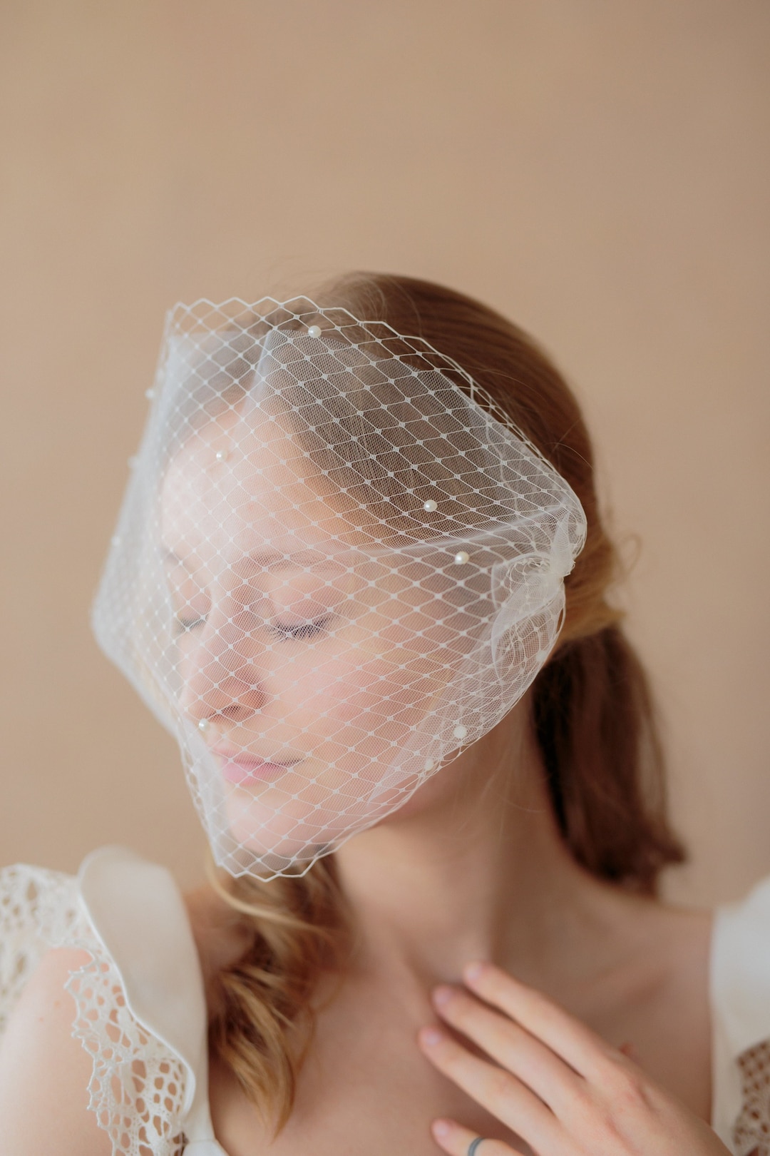 Pearl Veil Short Birdcage Veil Short Tulle Veil With Pearls Wedding ...