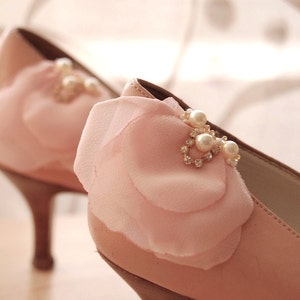 Pink Floral Shoe Clips With Pearls, Rhinestone Bridal Shoe Clips ...