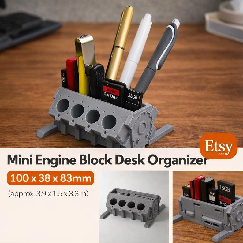 3D Printed V8 Engine Block Desk Organizer, Car Lover Gift - Etsy