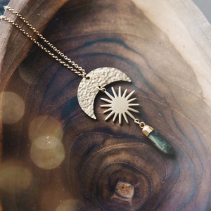 Zora. a Gold Brass Sun Moon and Labradorite Crystal Gemstone | Etsy