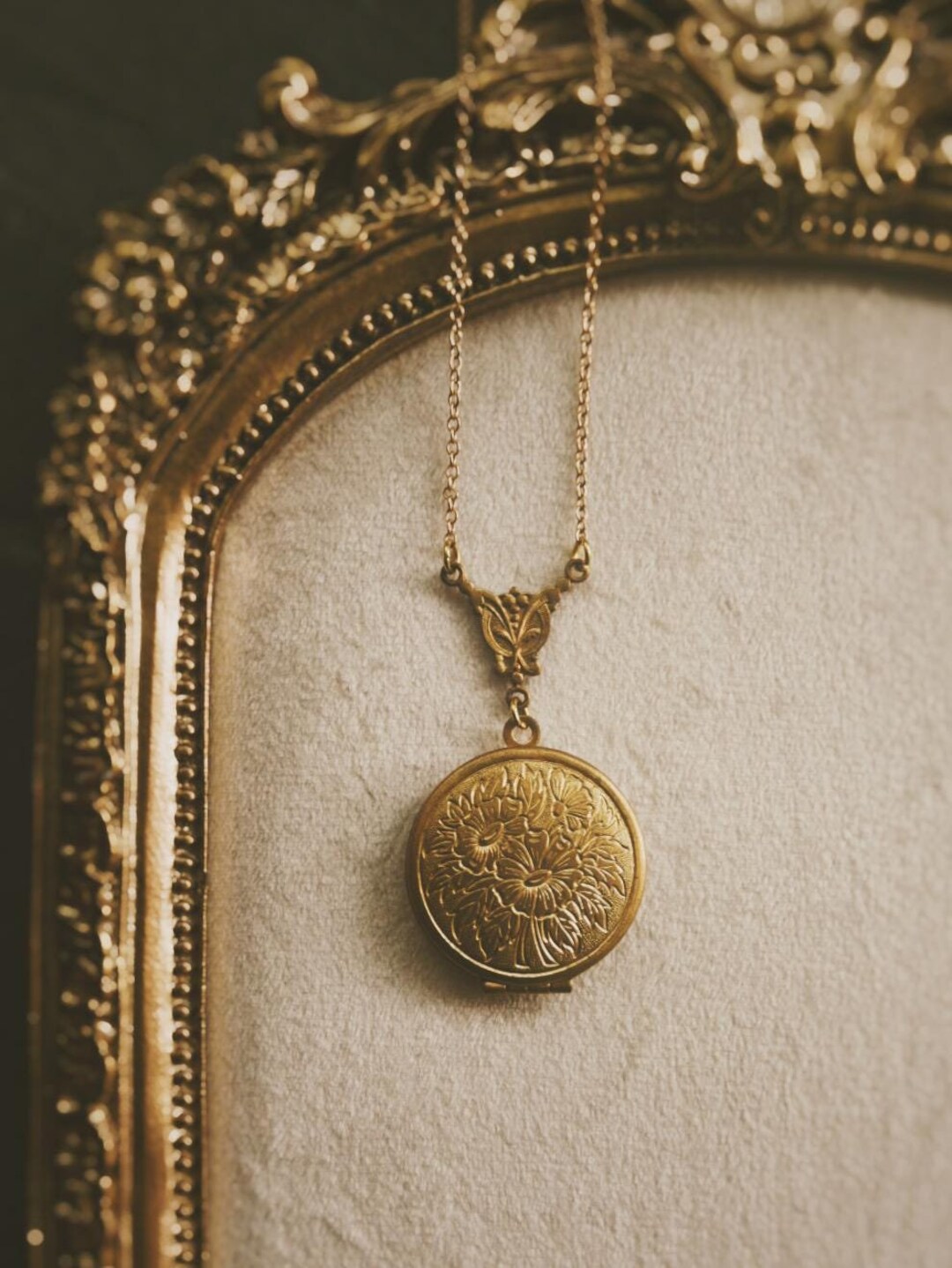 Emma. a Vintage Floral Golden Brass Locket Necklace - Etsy
