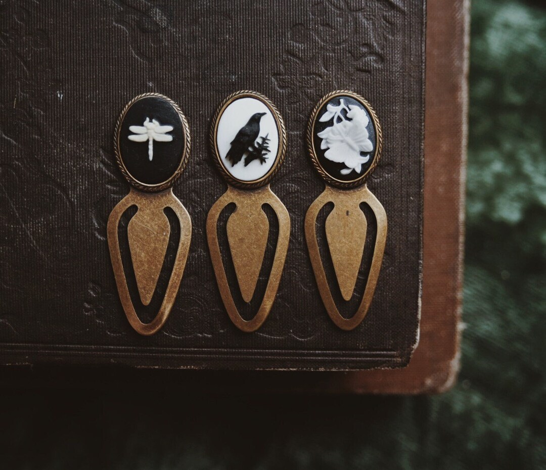 Ex Libris. a Victorian Inspired Cameo Brass Bookmark Raven Dragonfly ...