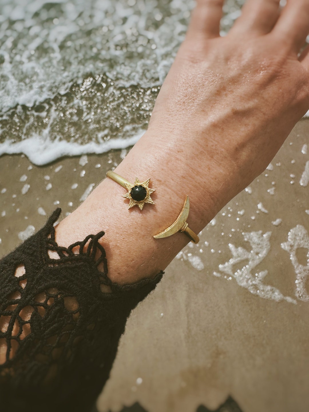 Cosmos. a Boho Celestial Onyx Sun and Moon Adjustable Brass Cuff ...