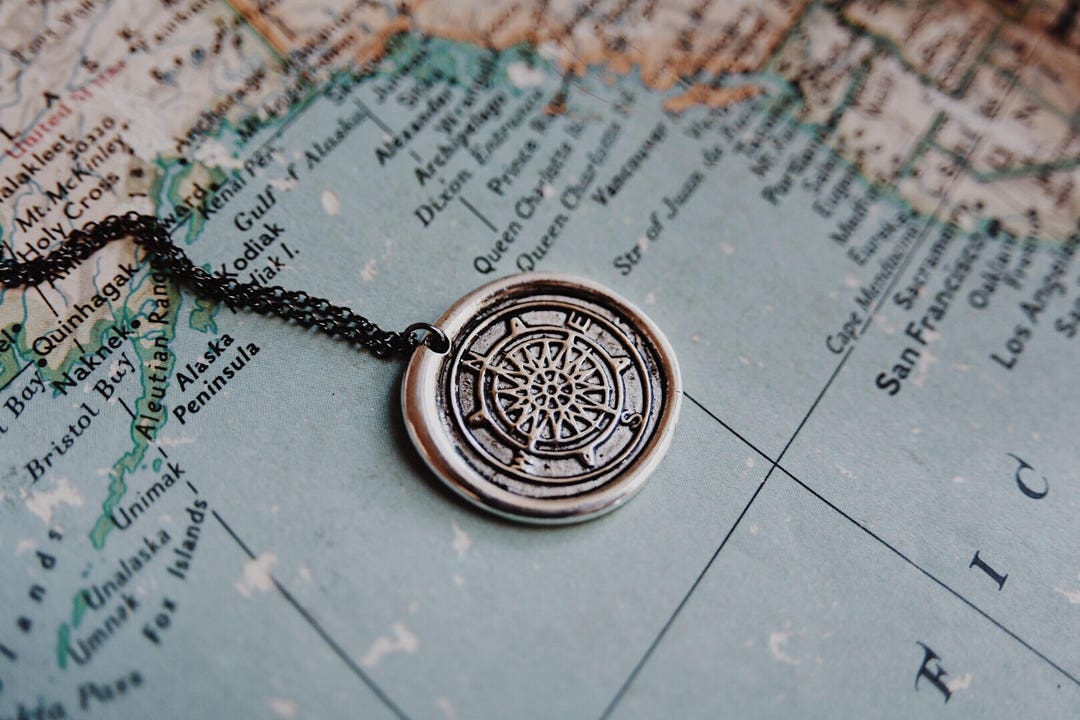 Adventurer. a Silver Wax Seal Compass Travel Necklace - Etsy